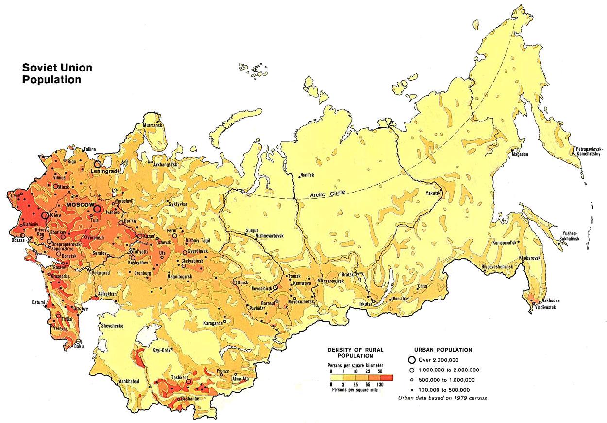Rusia distribución de la población mapa - ruso de la distribución de la ...